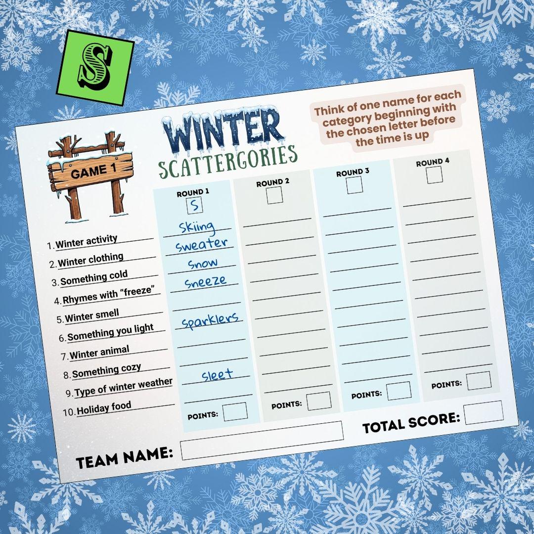 Winter Scattergories Game • Printable Holiday Activity (instant ...