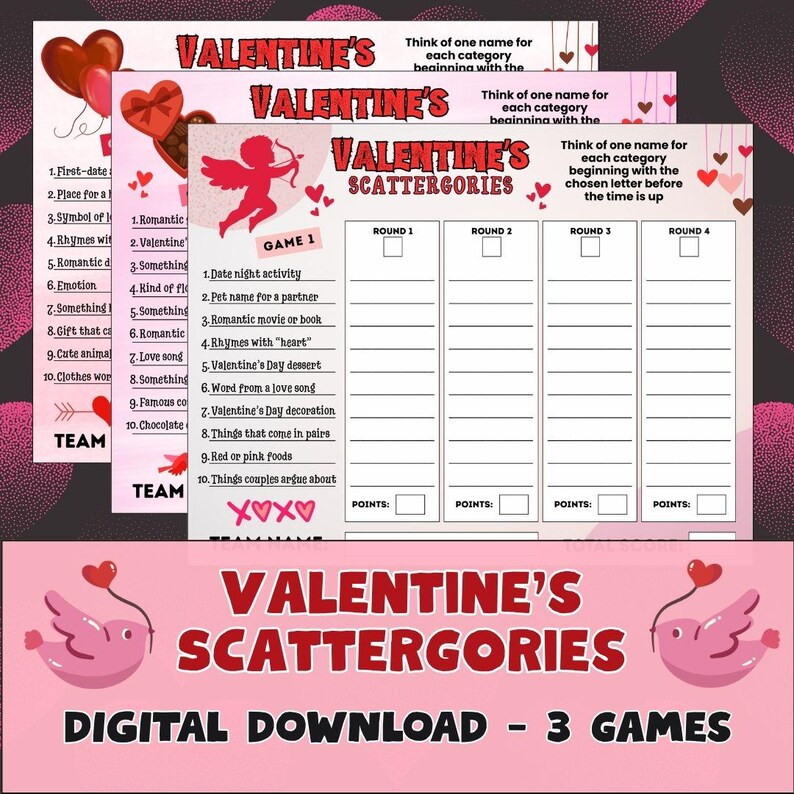 Valentine’s Scattergories Game Printable | Fun Valentine Party Game for ...