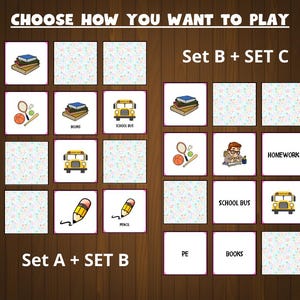 School Memory Game, Printable Game, Back to School Matching Activity ...