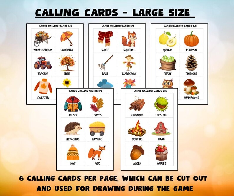 Autumn Bingo Game - 50 Unique Bingo Cards, Printable Letter PDF - Fun ...