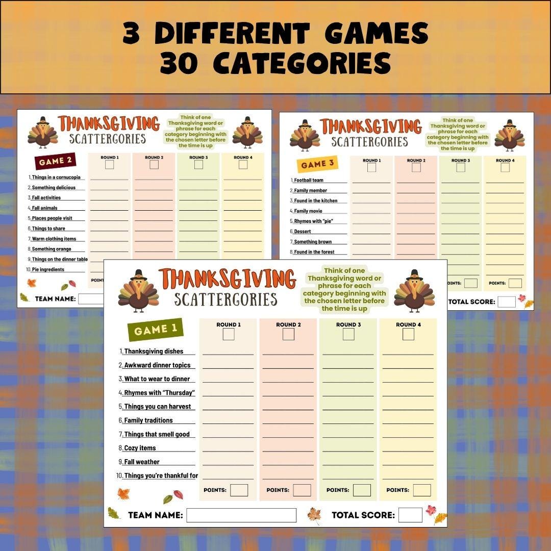 Thanksgiving Scattergories Printable | Thanksgiving Party Game for ...