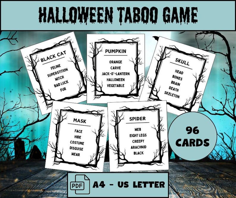 Halloween Taboo Game | 96 Spooky Word Cards | Printable Forbidden Words ...