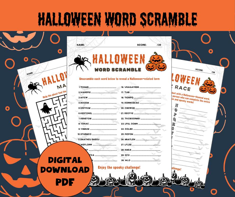 Halloween Word Scramble, Party Office Classroom Game, A to Z Race ...
