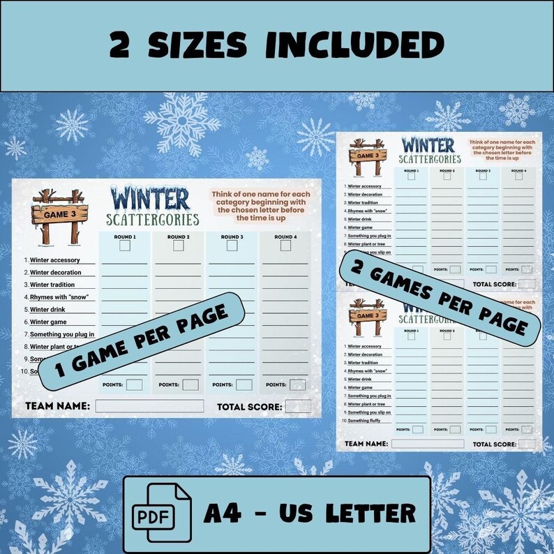 Winter Scattergories Game • Printable Holiday Activity (instant ...