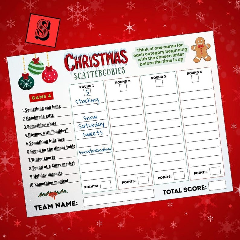 Christmas Scattergories Game • Printable Holiday Party Activity ...