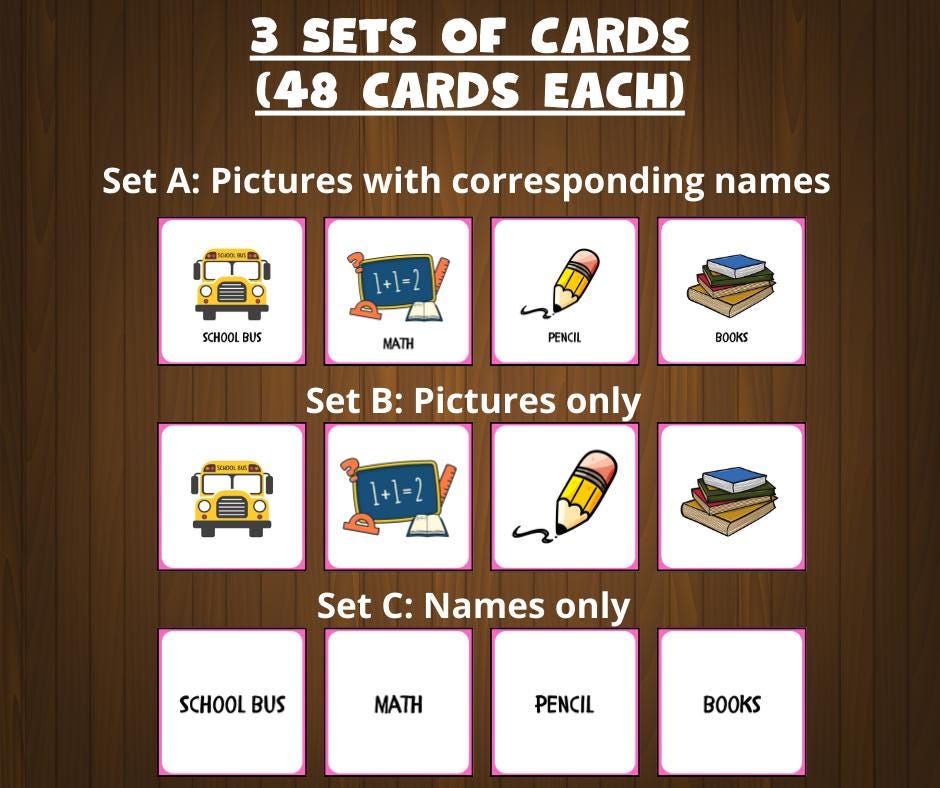 School Memory Game: Vocabulary Matching Activity (digital Download) - Etsy