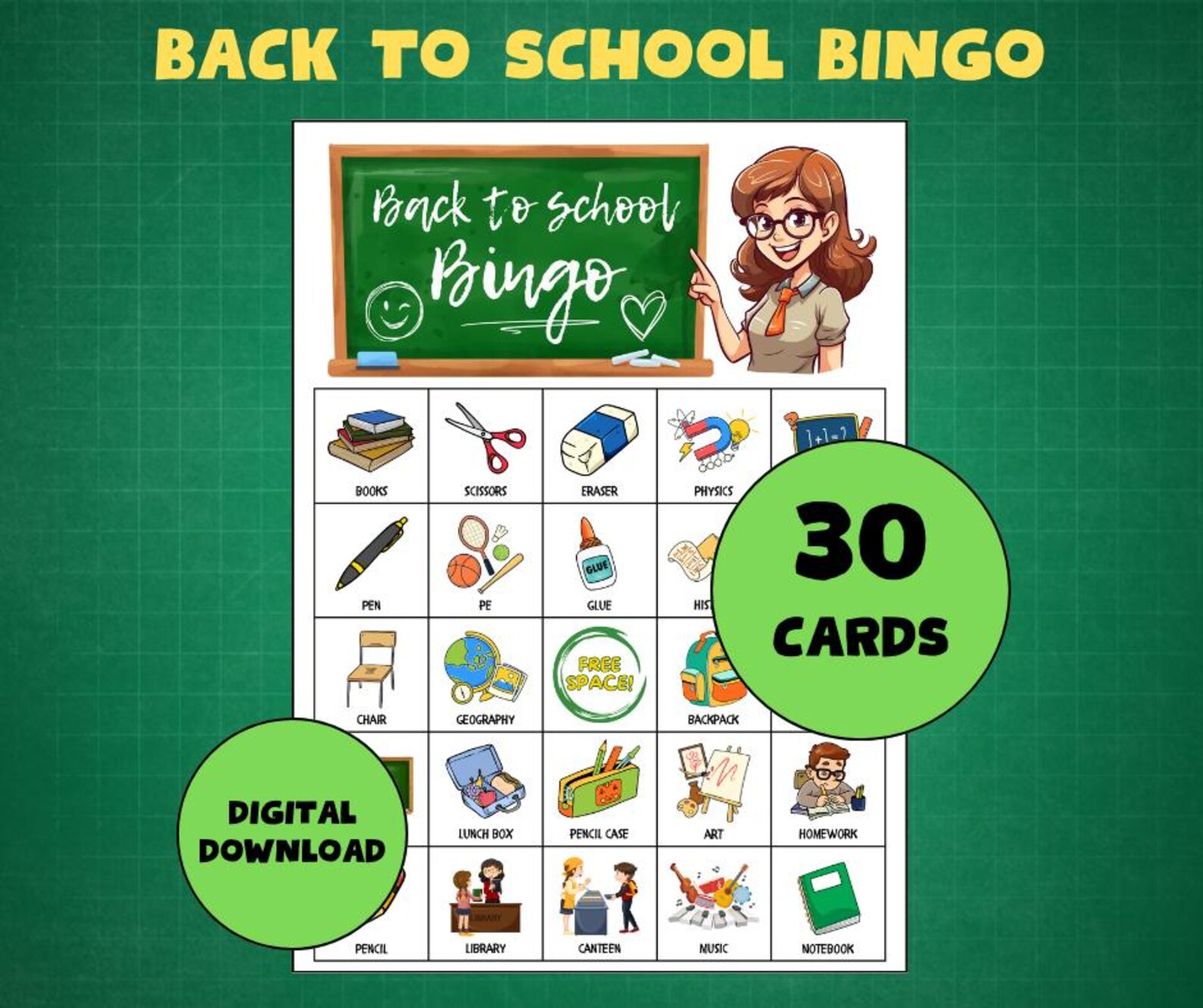 School-themed Bingo Game Printable | Digital Download | Fun ...