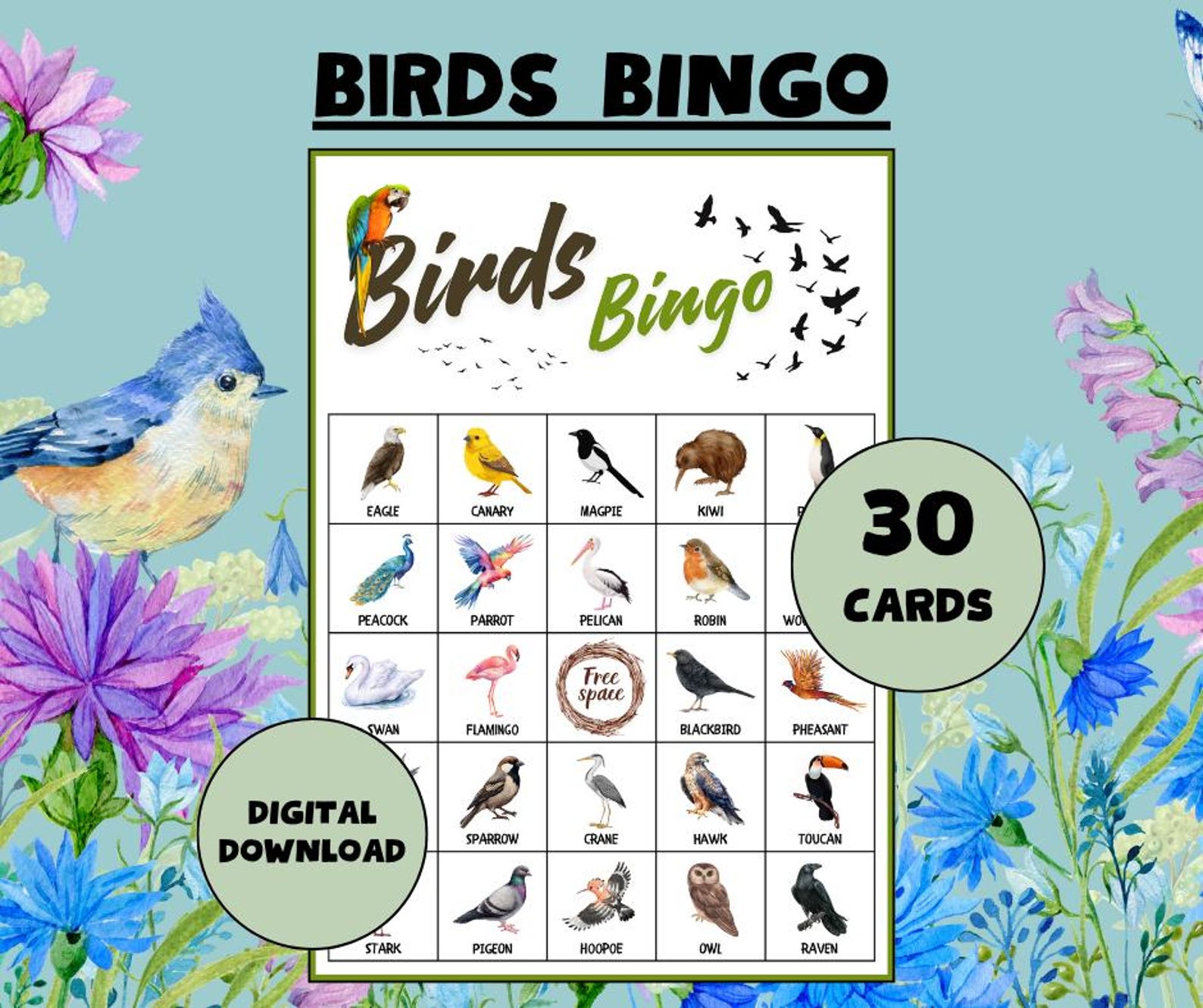 Birds Bingo Game: 30 Unique Cards, Nature Education (digital Download ...