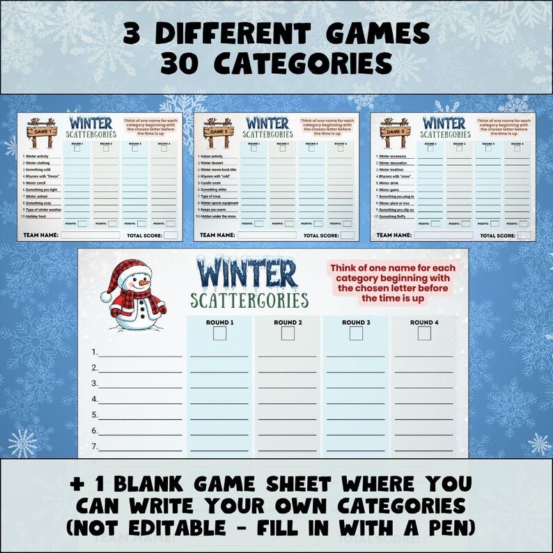 Winter Scattergories Game • Printable Holiday Activity (instant ...