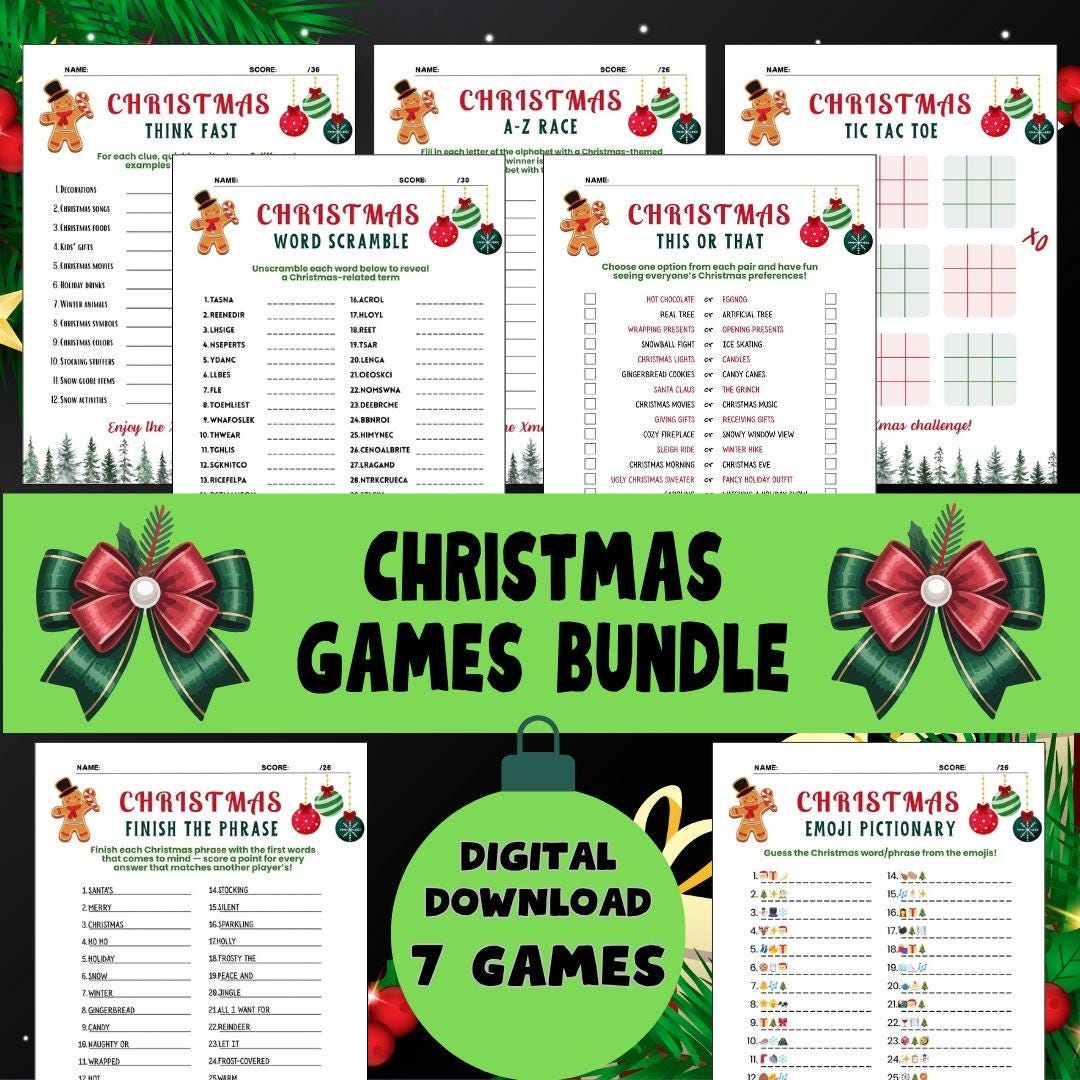 Christmas Party Games Bundle – Printable Holiday Games Pack (instant ...