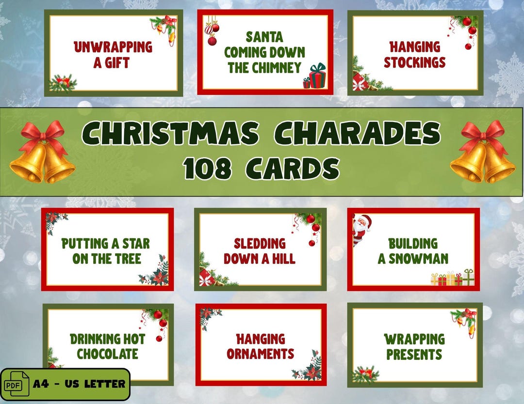 Christmas Charades Game • 108 Printable Holiday Cards (instant Download ...