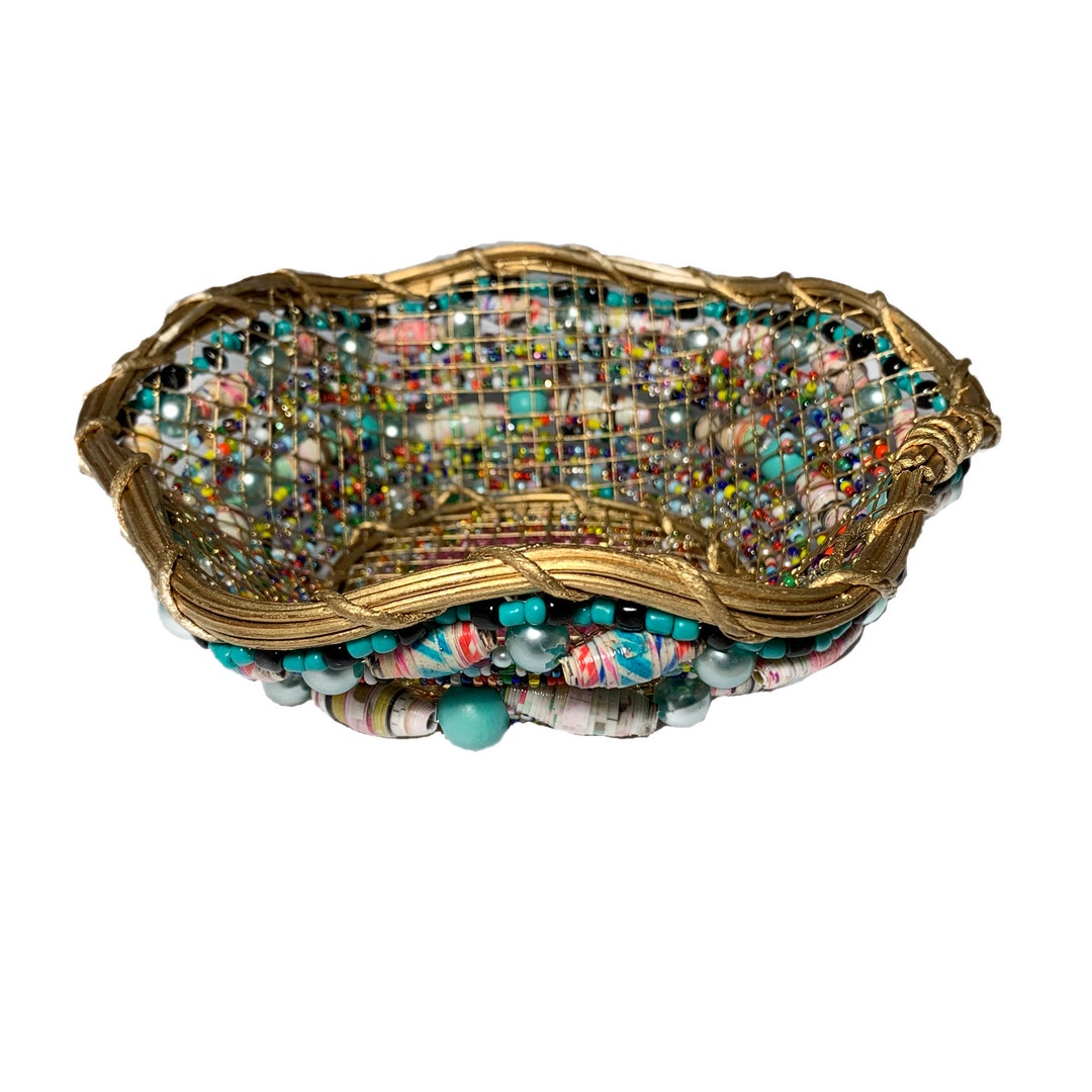 Eclectic Gold Basket Adorned With Beads (BWB9056) - Etsy