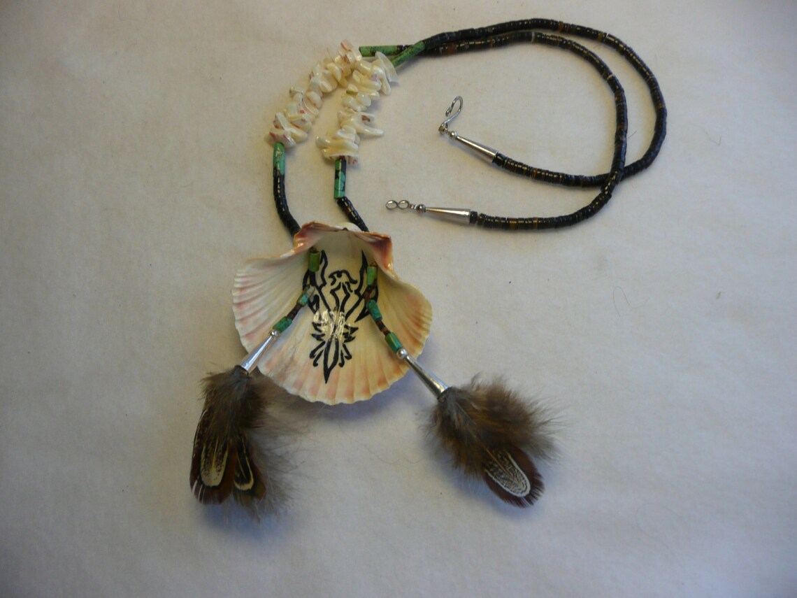 Southwestern Shell and Quail Feather Necklace With Phoenix Necklace - Etsy