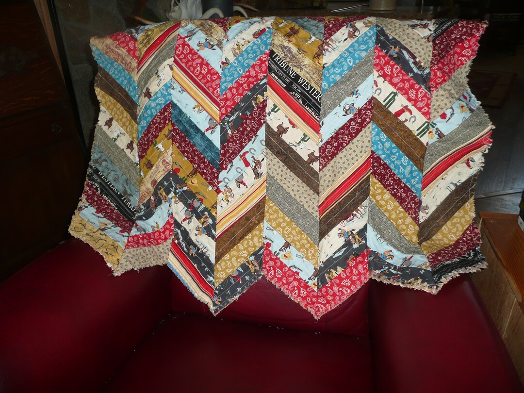 Cowboy Western Zig Zag Rag Quilt OOAK - Etsy