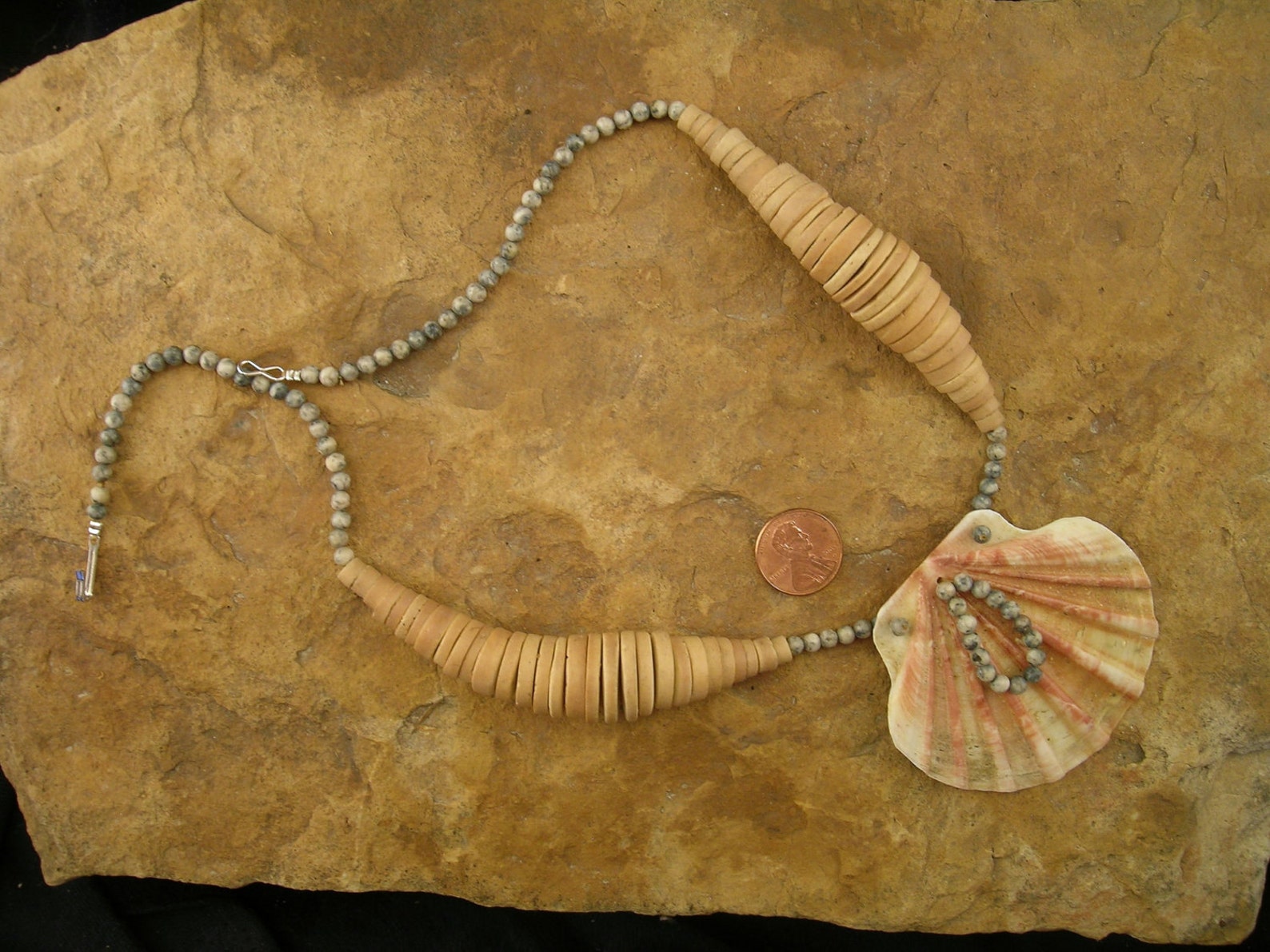 Sea Shell With Gourd Wafers and Marble Bead Necklace - Etsy
