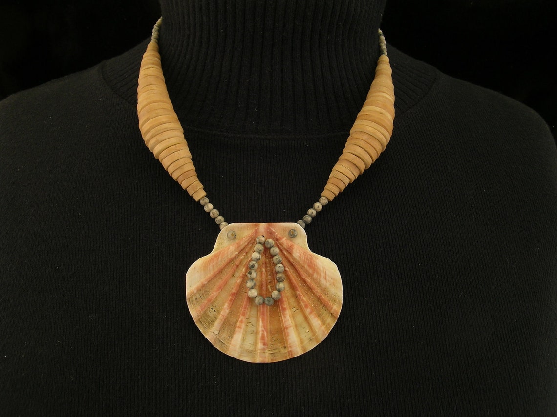 Sea Shell With Gourd Wafers and Marble Bead Necklace - Etsy