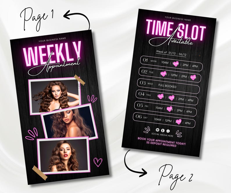 Hair Weekly Available Appointment Editable Canva, Weekly Schedule Hair ...