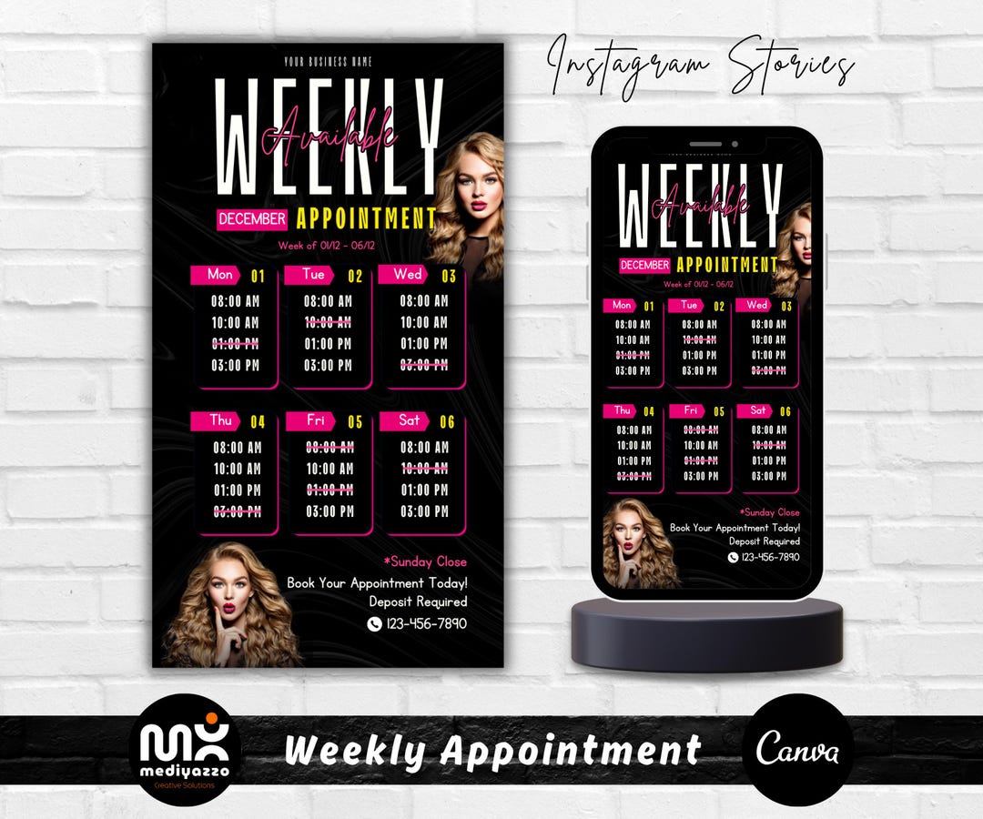 Hair Weekly Appointment Flyer DIY Booking Template, Hairstyle Slots ...
