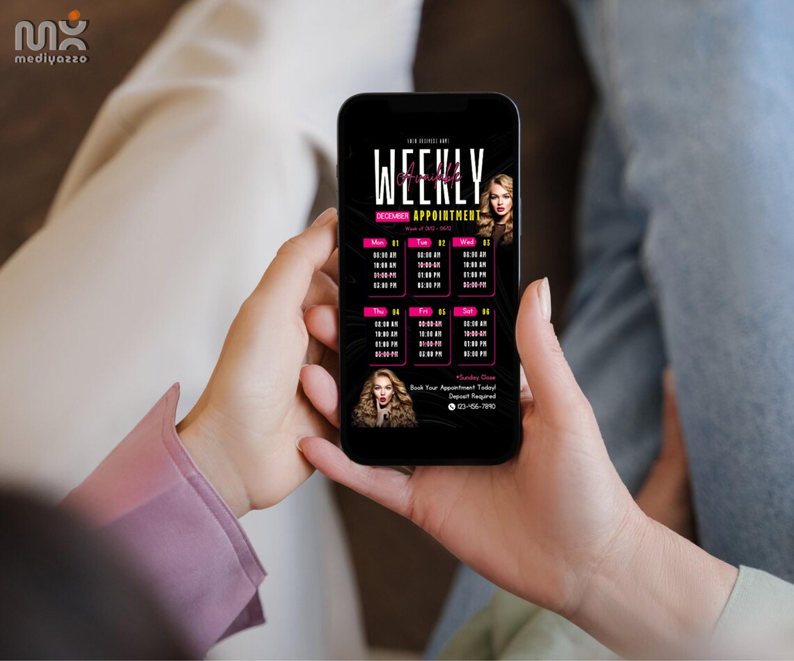 Hair Weekly Appointment Flyer DIY Booking Template, Hairstyle Slots ...