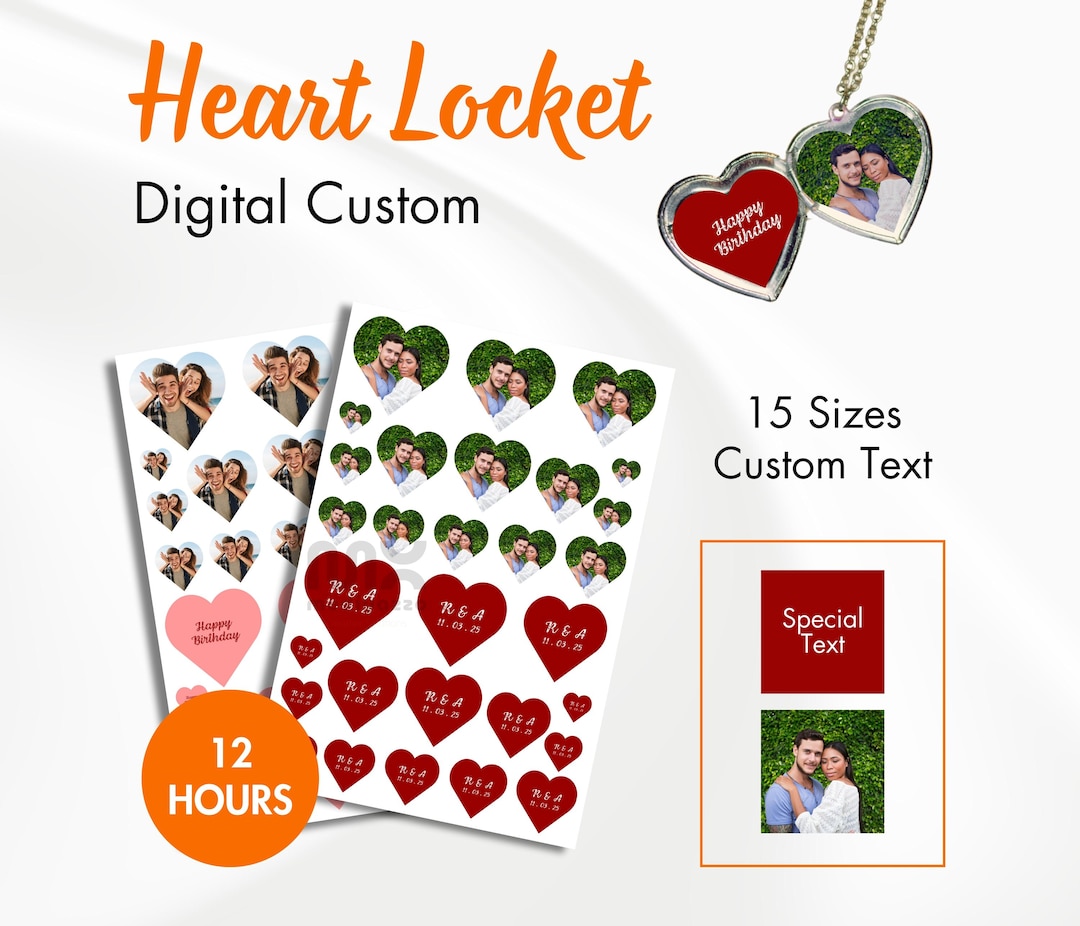 Custom Photo Heart Locket Prints, Digital Heart Locket Size Photo ...