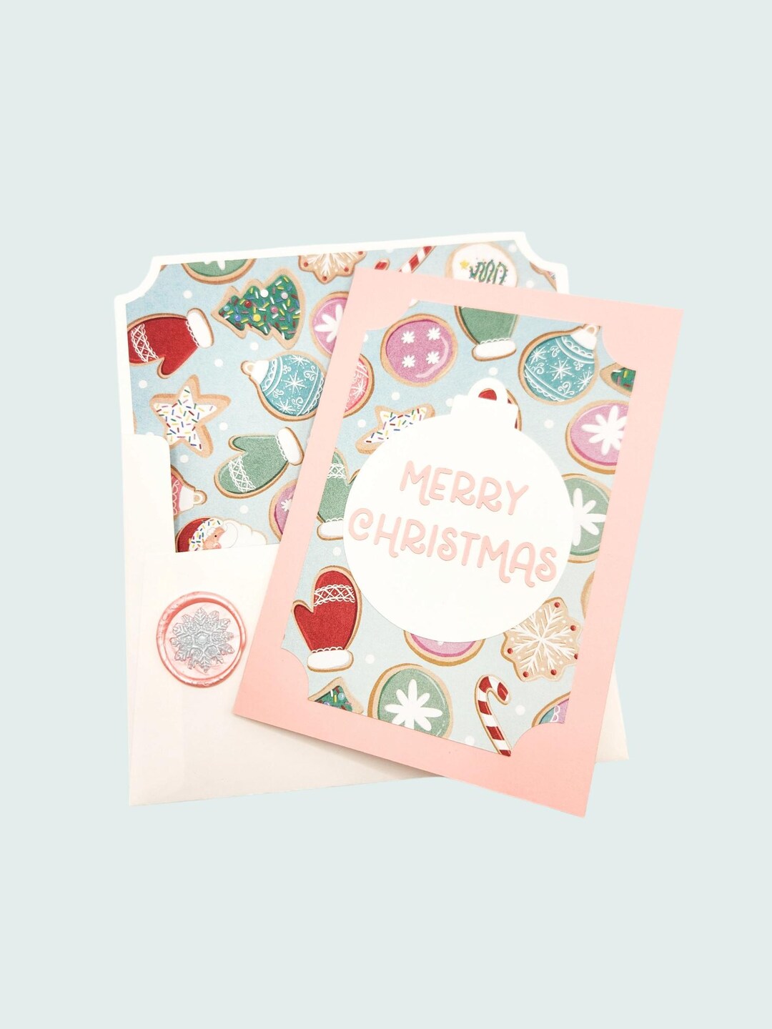 Handmade 'merry Christmas' Card With Ornament Cutout & Cookie Pattern ...