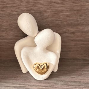 Couple Hug Sculpture Ceramic White & Black Lovers Embrace Figurine ...