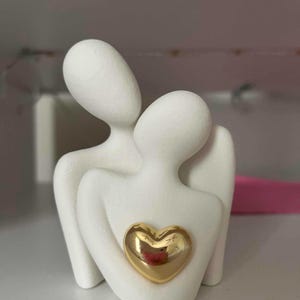 Couple Hug Sculpture Ceramic White & Black Lovers Embrace Figurine ...