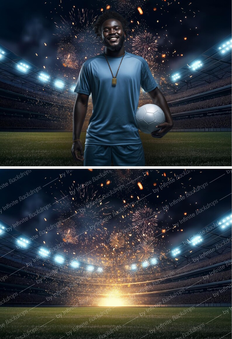 Football Digital Background, Stadium Fog and Lightning, Soccer Field ...