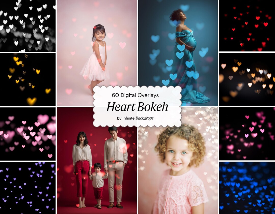 Heart Bokeh Valentines Overlays Set: Maternity Digital Backdrops, Light ...