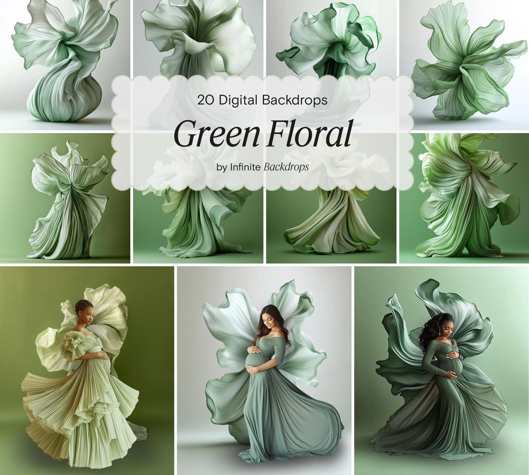 Nature’s Bloom: Green Floral Backdrop, Floral Maternity Digital ...