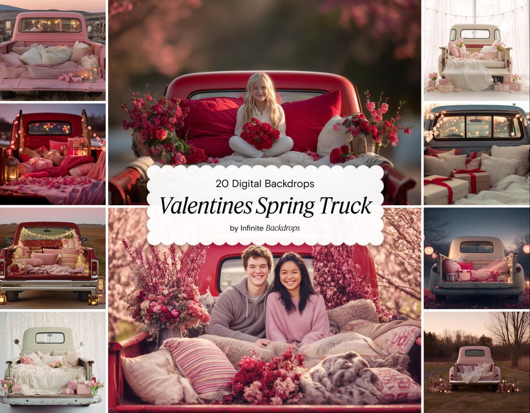 Valentines Day Spring Red Truck Backdrops Set: Background for Studio ...