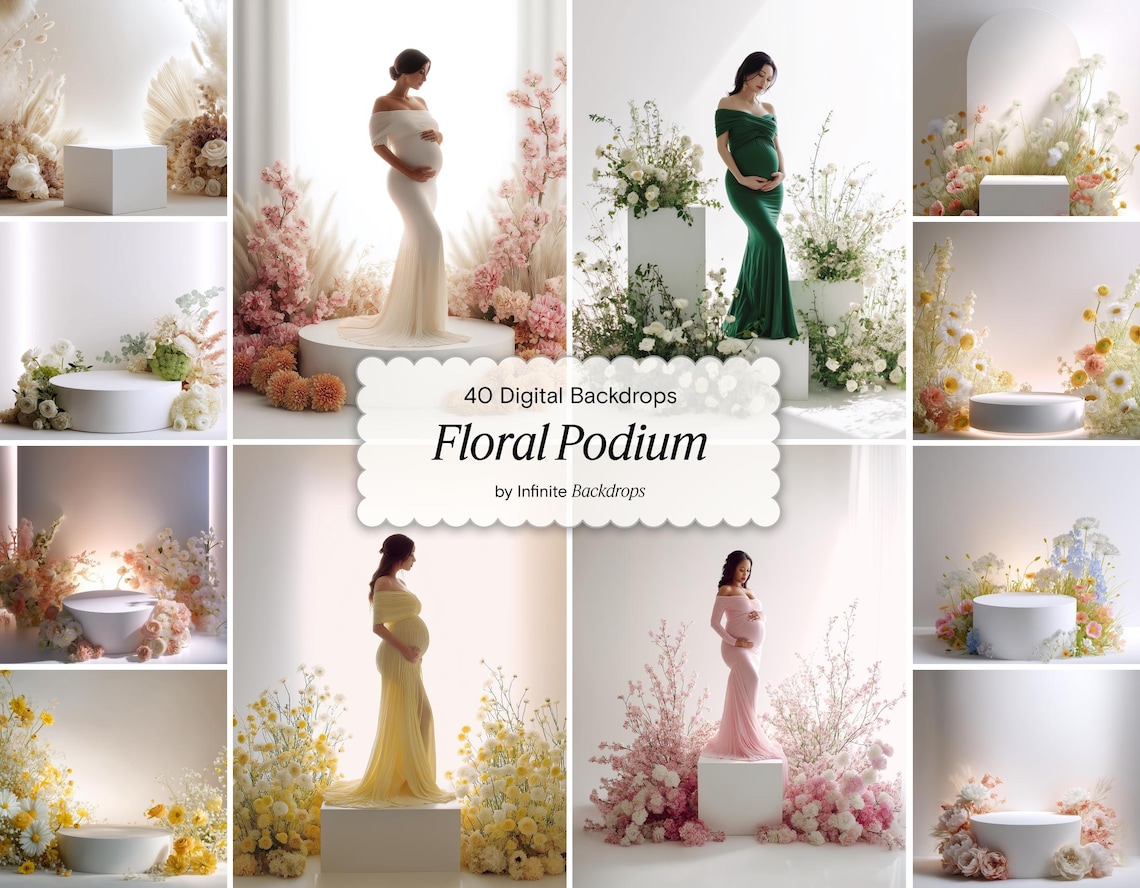 Digital Floral Podium Backdrops – White Glow Studio Backgrounds ...