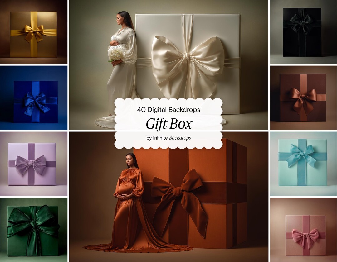 Luxury Gift Box Bow Digital Backdrop Set, Maternity Photography, Studio ...