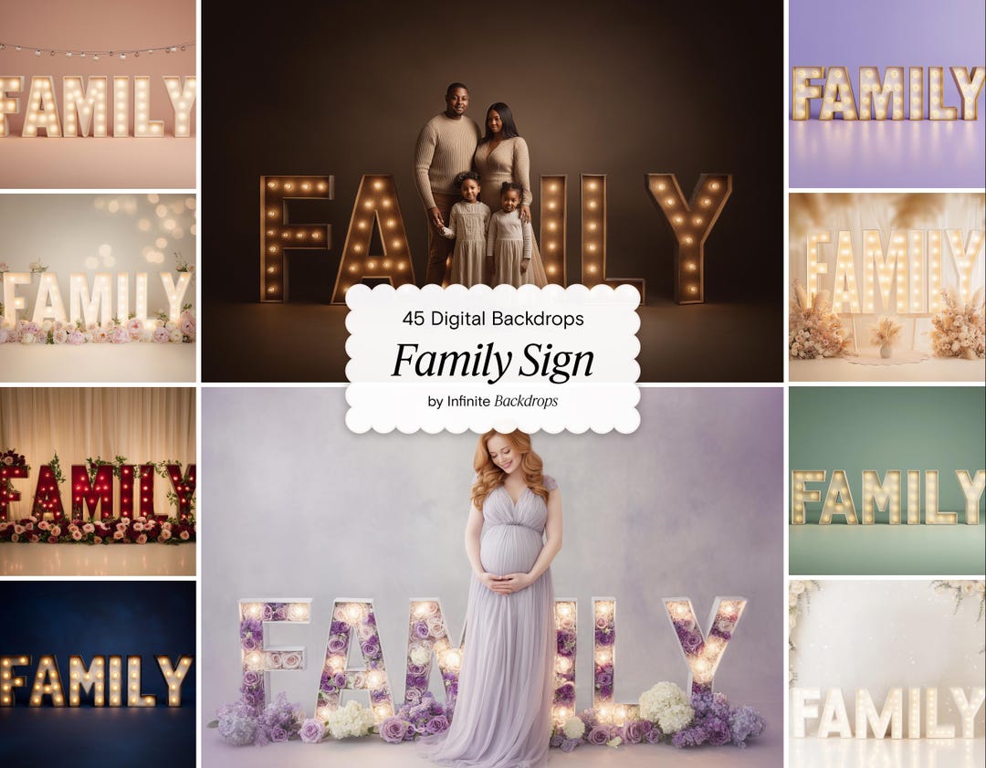 Floral Maternity Family Sign Backdrops Set: White Glow Studio ...