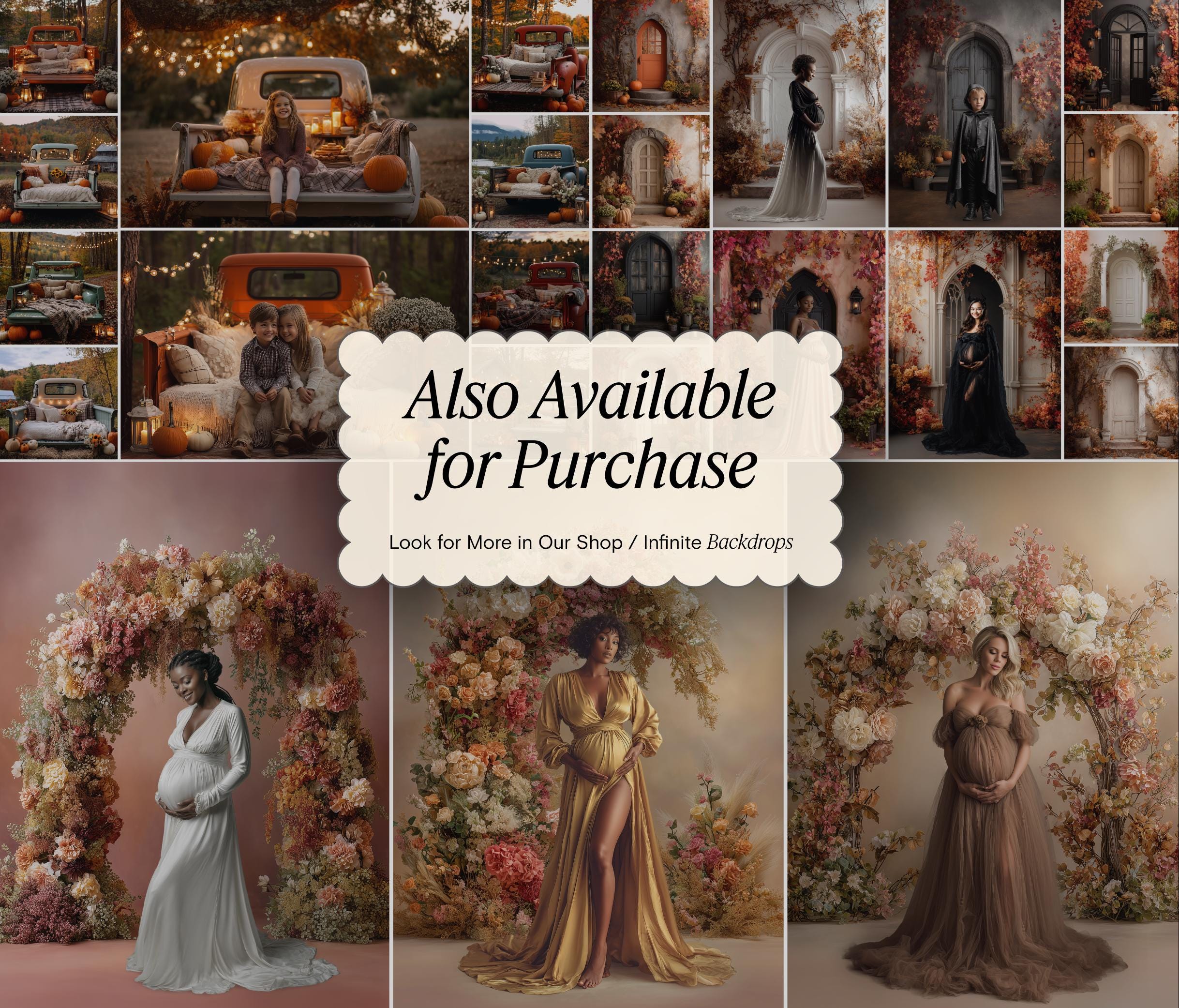 Warm Draped Floral Studio Backdrops | Cream Floral White Arch Digital ...