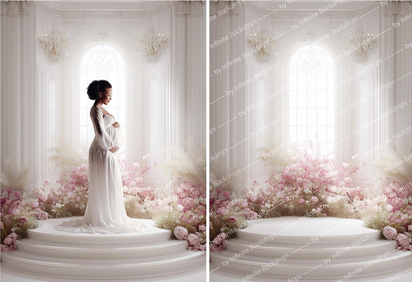 Maison Podium With Flowers Backdrop, Floral Stage Pedestal, Elegant ...