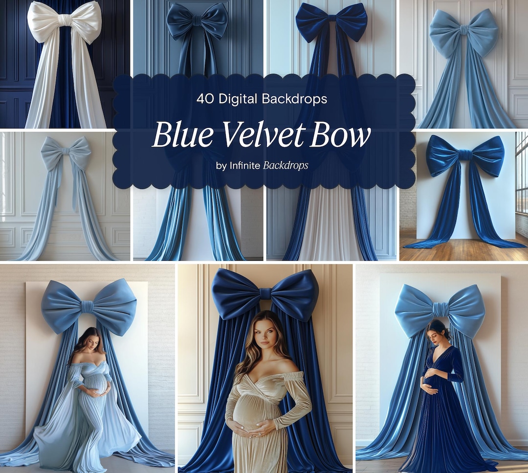 40 Big Blue Velvet Bow Overlays Maternity Backdrop Gender Reveal ...