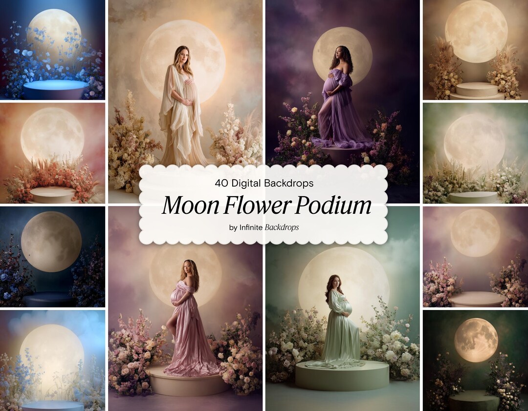 Moon Flower Podium Backgrounds: Floral Digital Maternity Backdrops for ...