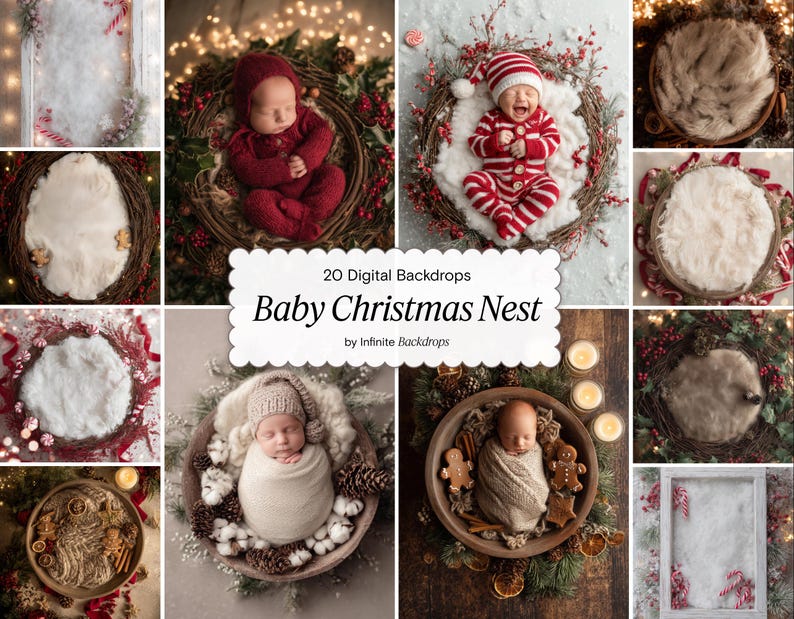 Baby Christmas Nest Backdrop Set: Fine Art Textures Portrait Overlays ...