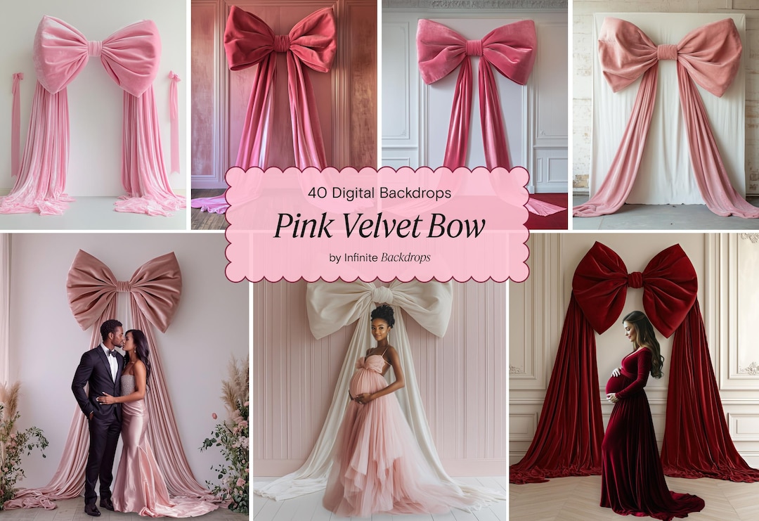 40 Big Pink Velvet Bow Overlays Maternity Backdrop Gender Reveal ...