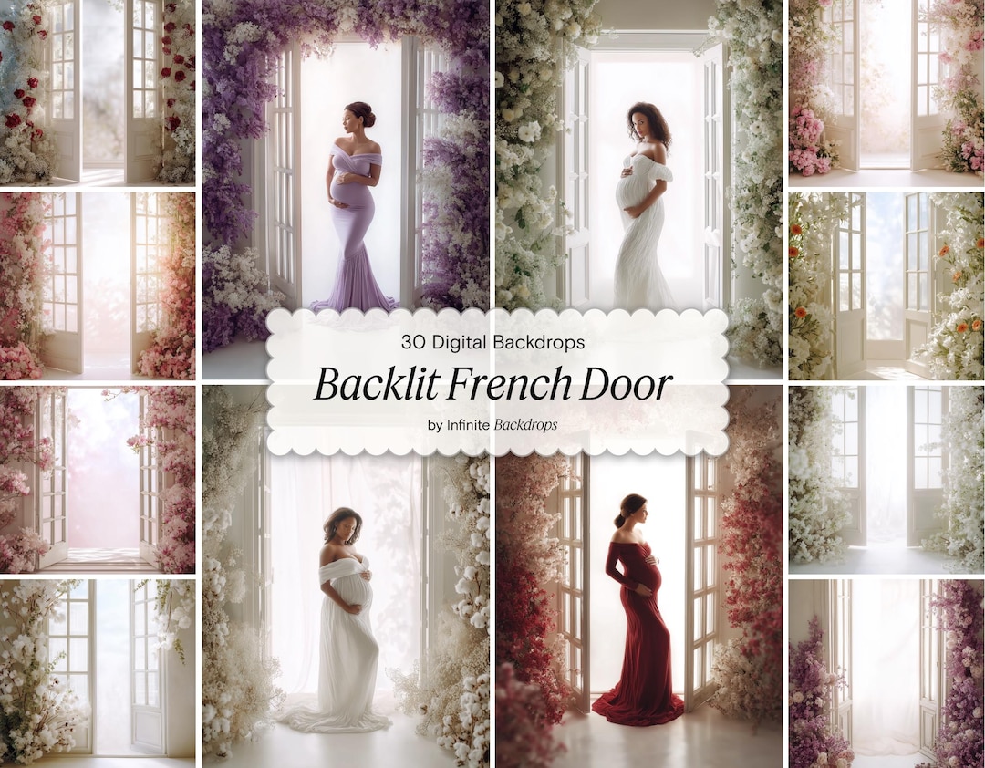 Backlit French Doors Digital Backdrop Set: Floral Studio Backgrounds ...