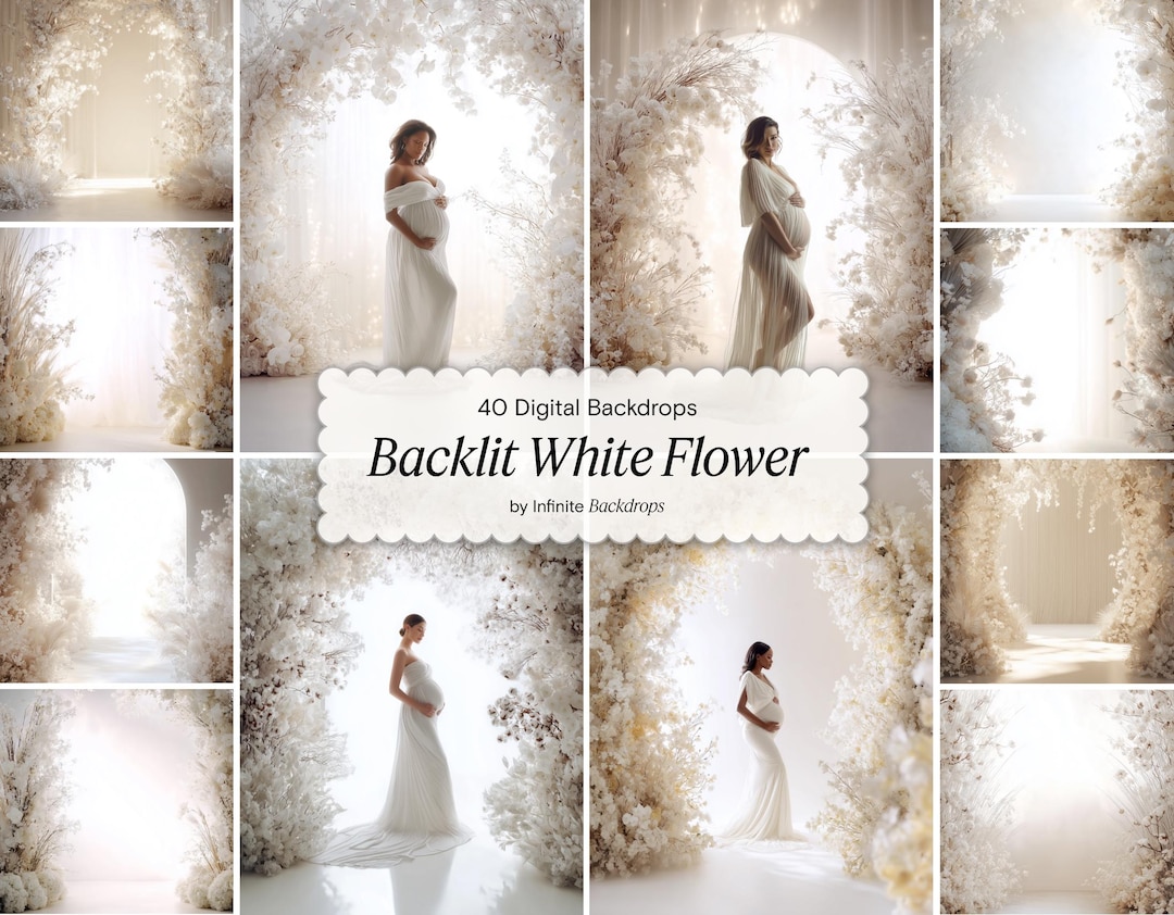 White Flower Arch Digital Backdrop Set: Backlit Floral Fine Art ...