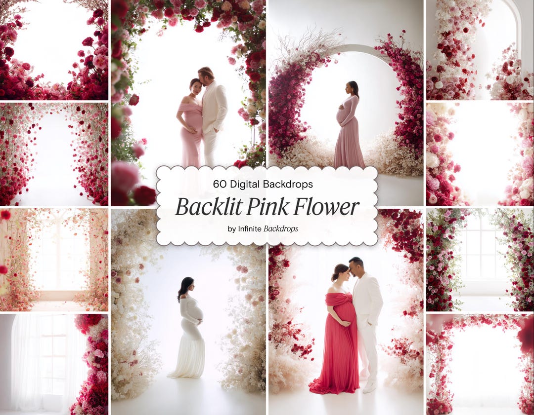 Pink White Flower Arch Digital Backdrop Set: Backlit Floral Fine Art ...