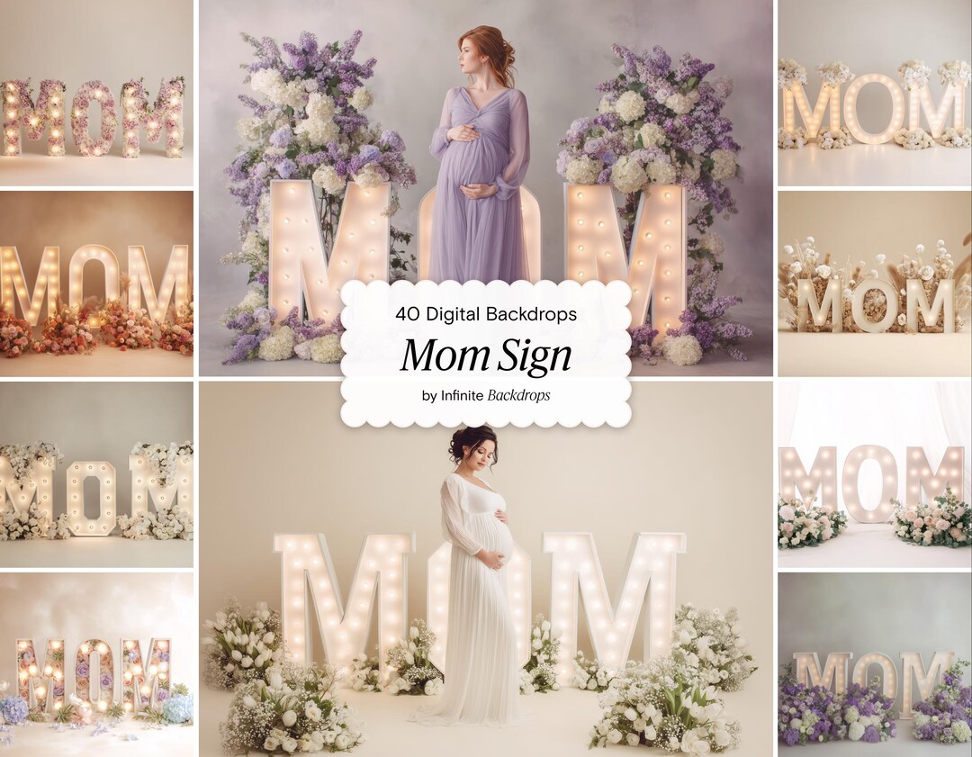 Floral Maternity Mom Sign Backdrops Set: White Glow Studio Backgrounds ...