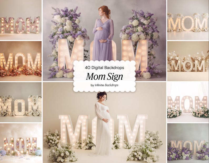 Floral Maternity Mom Sign Backdrops Set: White Glow Studio Backgrounds ...