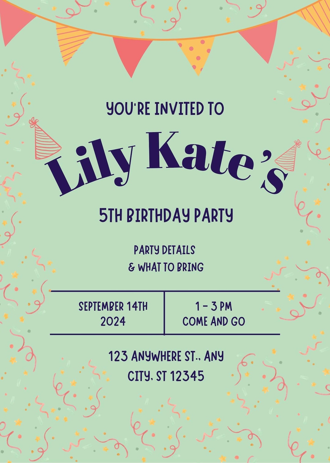 Girls Birthday Party Invitation, Electronic Customizable Birthday Party ...