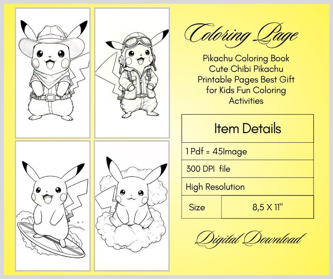 Pikachu Coloring Book – 45 Cute Chibi Pikachu Pages | Printable US ...