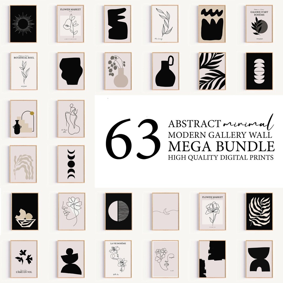 Modern Boho Mega Bundle Gallery Wall Set | 63 Pcs Abstract Neutral ...
