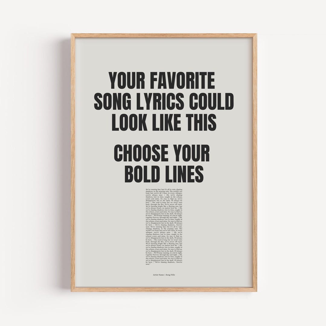 Custom Song Lyrics Poster, Personalised Music Poster, Customizable ...