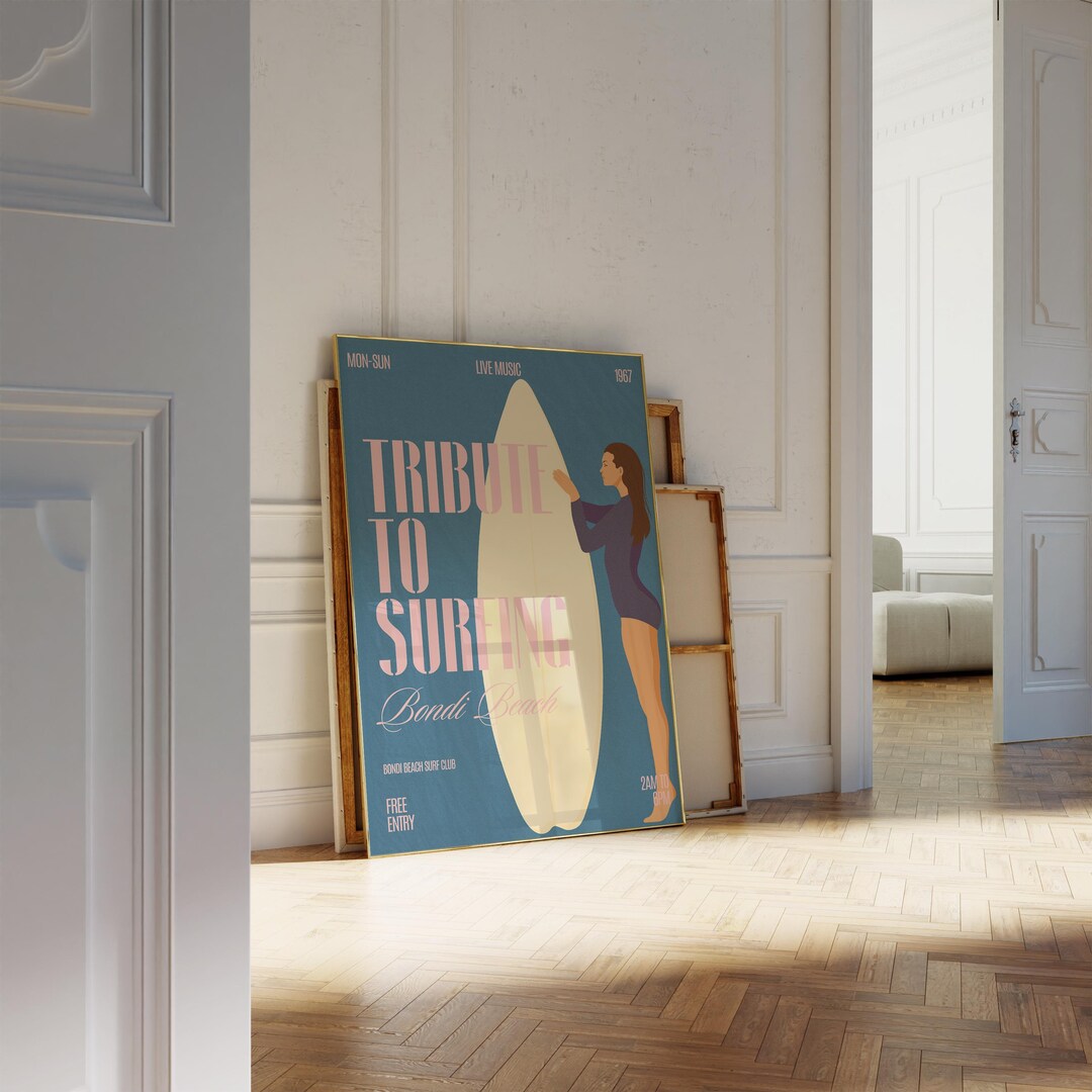 Retro Surf Poster | Vintage Surf Art Print | Bondi Beach Surfing 1967 ...
